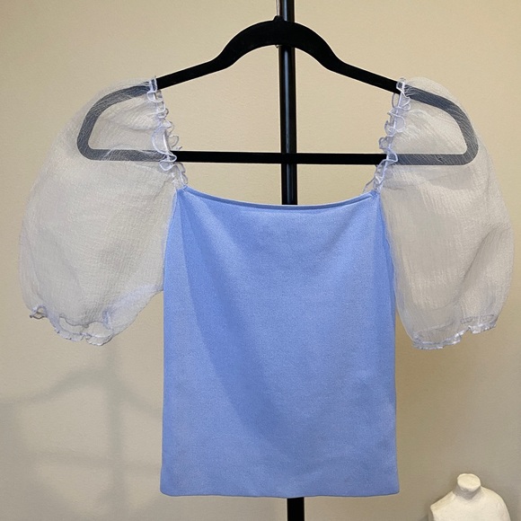 Zara | Tops | Zara Blue Puff Sleeve Top | Poshmark